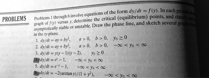 SOLVED: Equations of the form dy/dt = f(). In each problem, Problems 1 ...