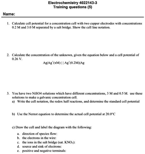 Solved Texts Electrochemistry4022143 3 Training Questions 5 Name 1