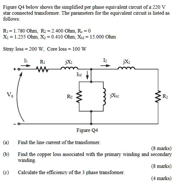 SOLVED: Figure Q4 below shows the simplified per phase equivalent circuit of a 220 V star ...