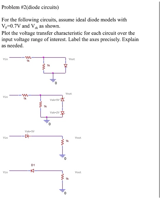 problem 2diode circuits for the following circuits assume ideal diode models with v07v and vzk ...