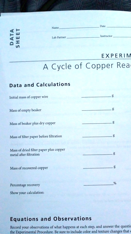 SOLVED: Dale KAMc 1 Lab Partner Instrucior EXPERIM Cycle of Copper Reas Data and Calculations ...