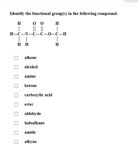 Identify the functional group(s) in the following compound. alkene alcohol amine ketone ...
