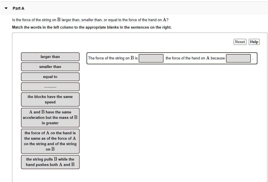 part a is the force of the string on b larger than smaller than equal ...