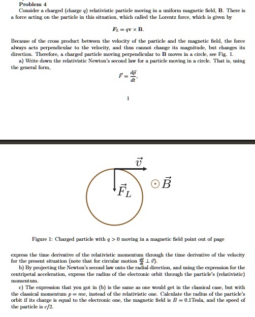 SOLVED: Problem 4: Consider a charged (charge q) relativistic particle moving in a uniform ...