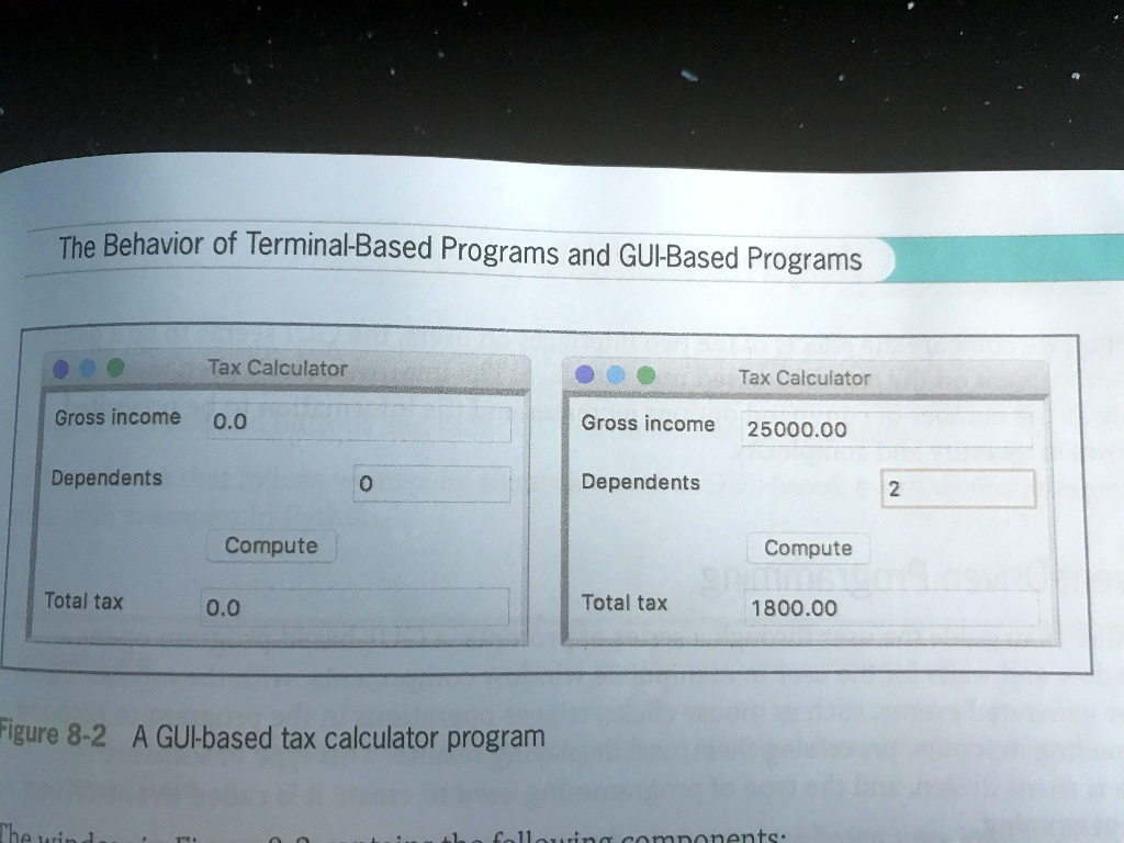 you are given the terminal based tax calculator program taxformpy write a gui based python ...