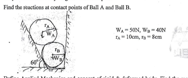 SOLVED: Find the reactions at contact points of Ball A and Ball B. WA ...