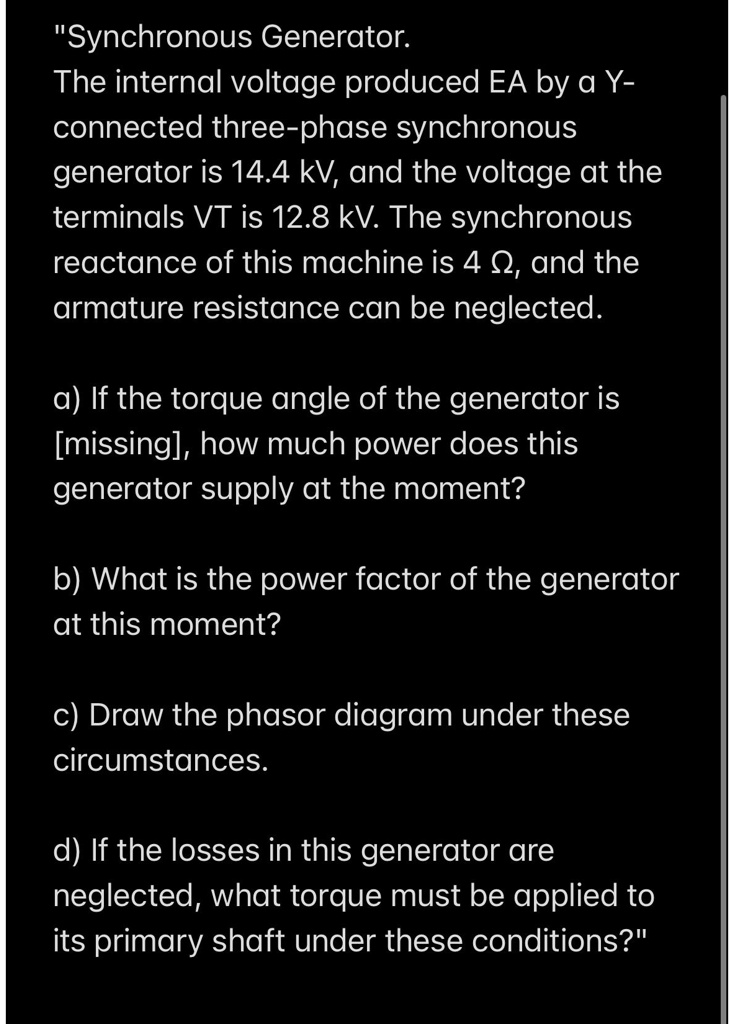 SOLVED: "Synchronous Generator. The internal voltage produced EA by a Yconnected three-phase ...