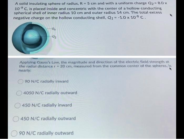 SOLVED: A solid insulating sphere of radius R = 5 cm and with a uniform ...
