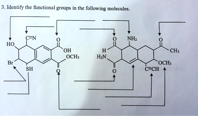 SOLVED: 3 . Identify the functional groups in the following molecules. CN NHz HO OH OCH; CH; HzN ...