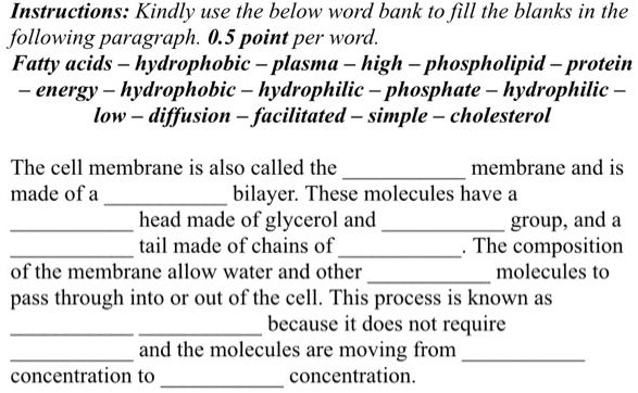 instructions kindly use the below word bank to fill the blanks in the ...