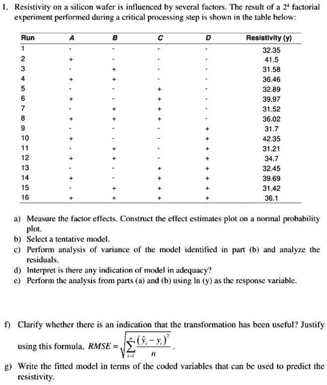 SOLVED: Resistivity on a silicon wafer is influenced by several factors ...