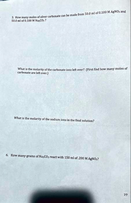 SOLVED: Texts: 50.0 ml of 0.100 M Na2CO3 (sodium carbonate) are left over. What is the molarity ...