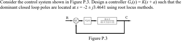 SOLVED: Consider the control system shown in Figure P. Design a controller Gc(s) = K(s + 1) such ...