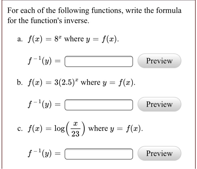 Solved For Each Of The Following Functions Write The Formula For The 5217