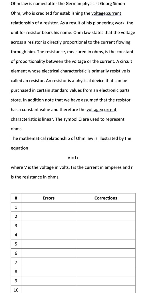 SOLVED: Ohm's law is named after the German physicist Georg Simon Ohm ...