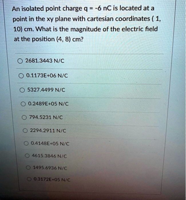 An isolated point charge q = -6 nC is located at a point in the x-y ...