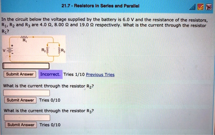 SOLVED: In the circuit below, the voltage supplied by the battery is 6.0 V and the resistance of ...
