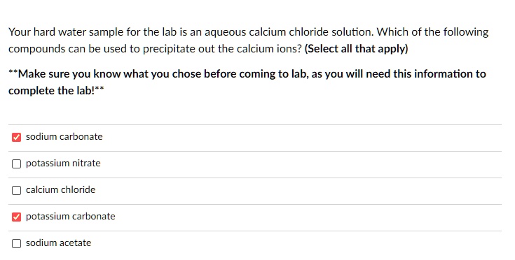 your hard water sample for the lab is an aqueous calcium chloride ...