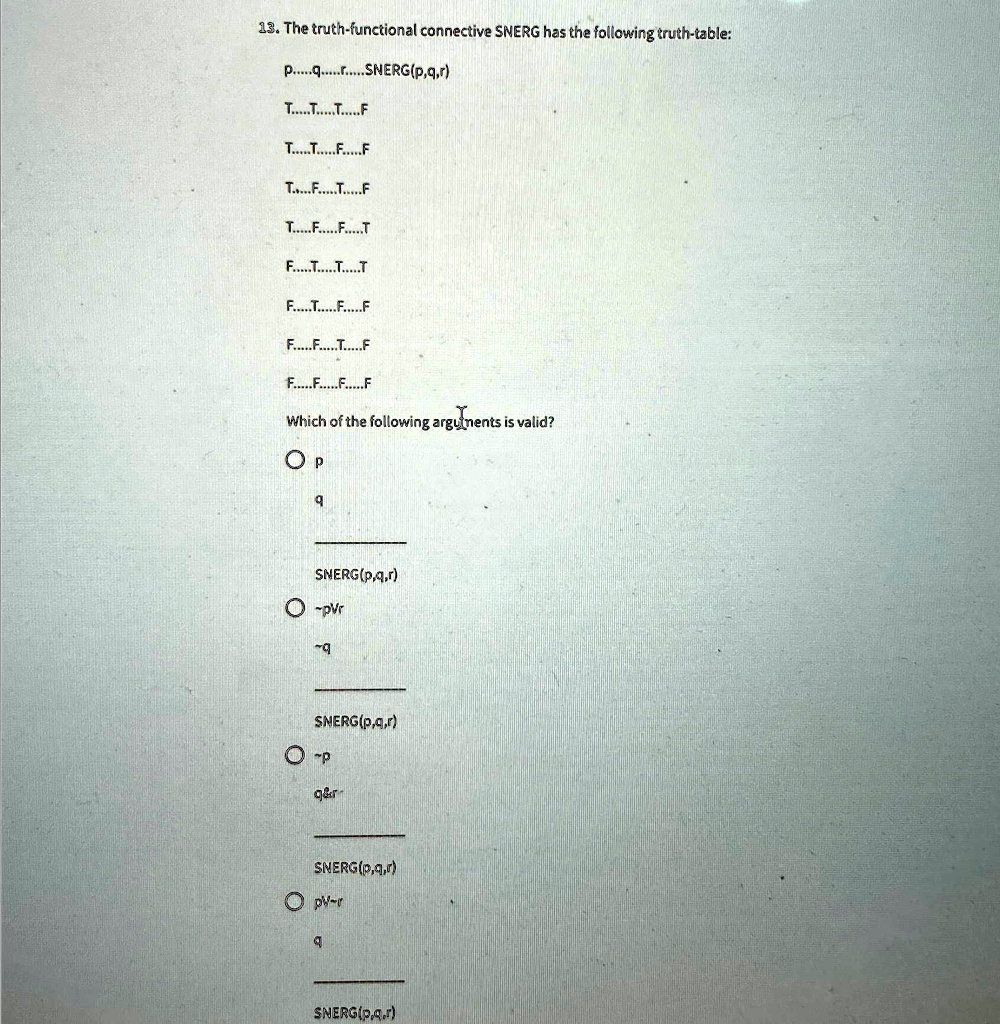 Solved The Truth Functional Connective Snerg Has The Following Truth