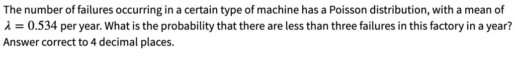 The number of failures occurring in a certain type of machine has a Poisson distribution, with a ...