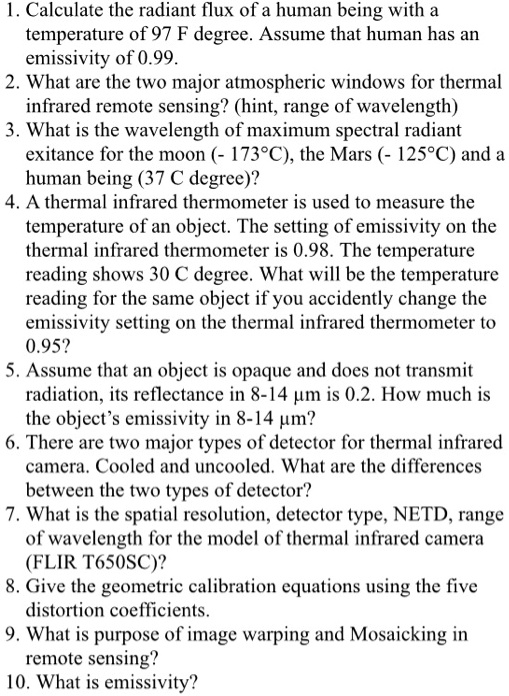 SOLVED: Calculate the radiant flux of a human being with a temperature ...