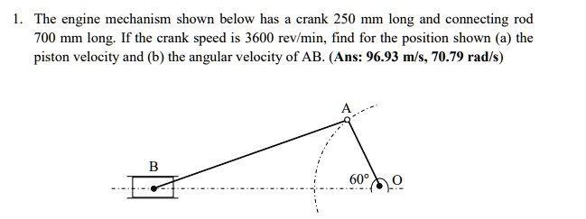 SOLVED: 1. The engine mechanism shown below has a crank 250 mm long and ...