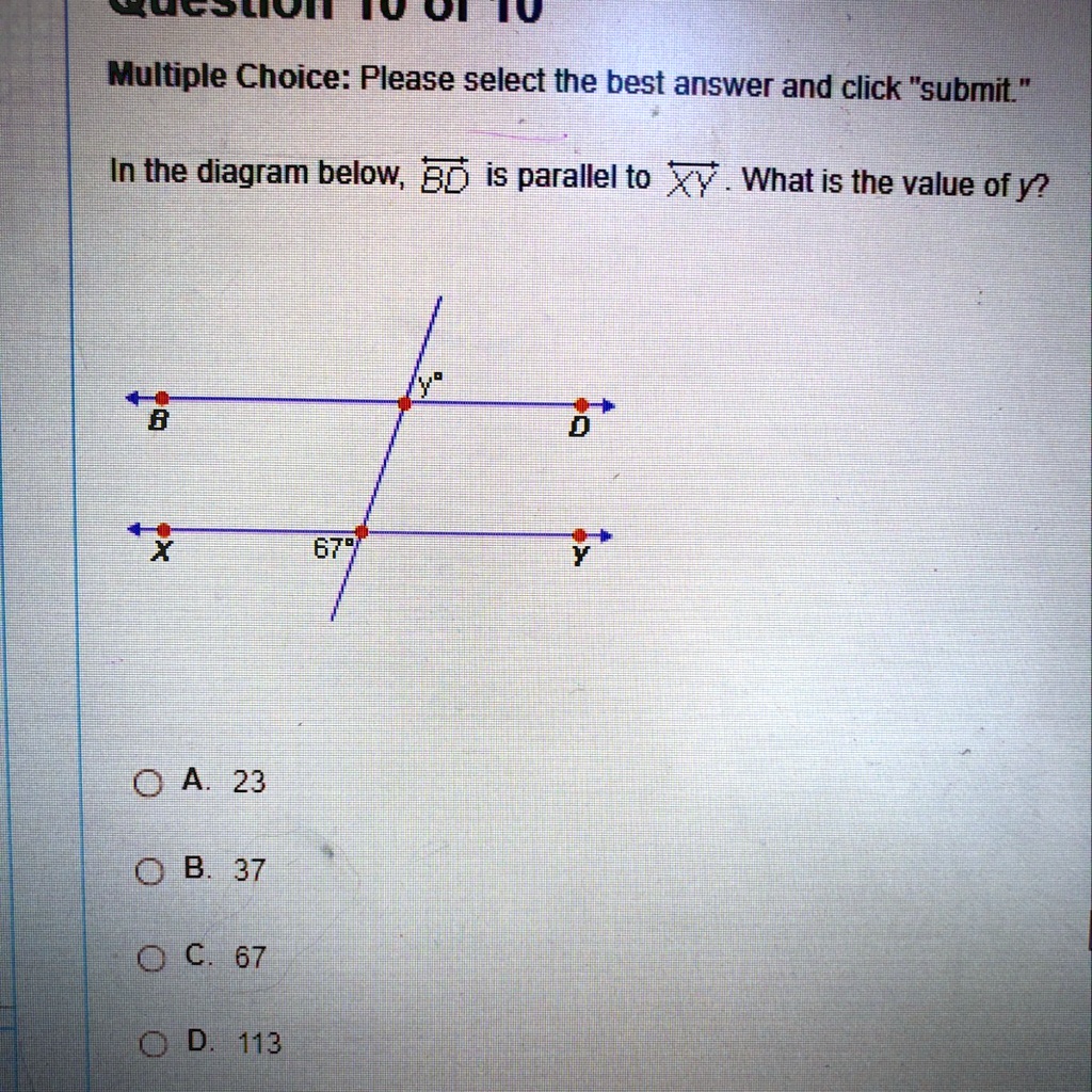 SOLVED: In the diagram below, BD is parallel to XY. What is the value of Y? Eeinent al Elt uid ...