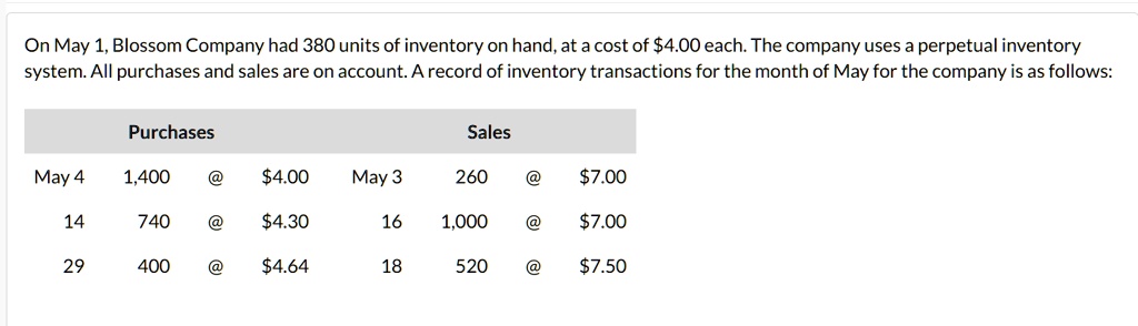 SOLVED: Texts: 2c/6: Calculate gross profit for May. On May 1, Blossom ...