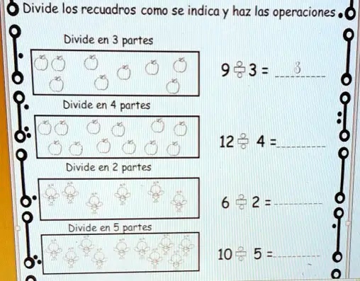 Divide los recuadros como se indica y haz las operaciones. Divide en 3 ...