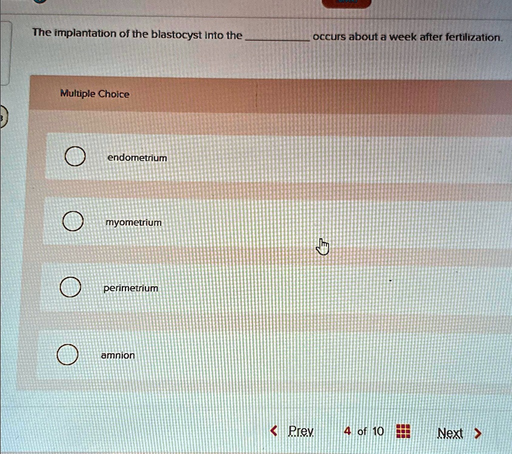 The implantation of the blastocyst into the occurs about a week after ...