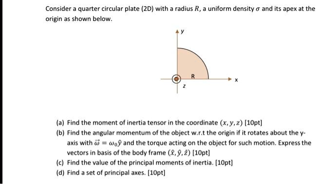 SOLVED: Consider a quarter circular plate (2D) with radius R, uniform ...