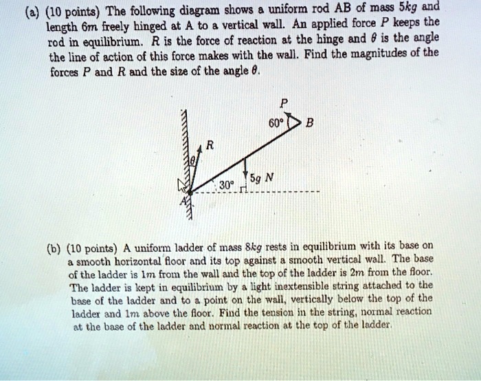 SOLVED: a(10 points The following diagram shows a uniform rod AB of mass 5kg and length 6m ...