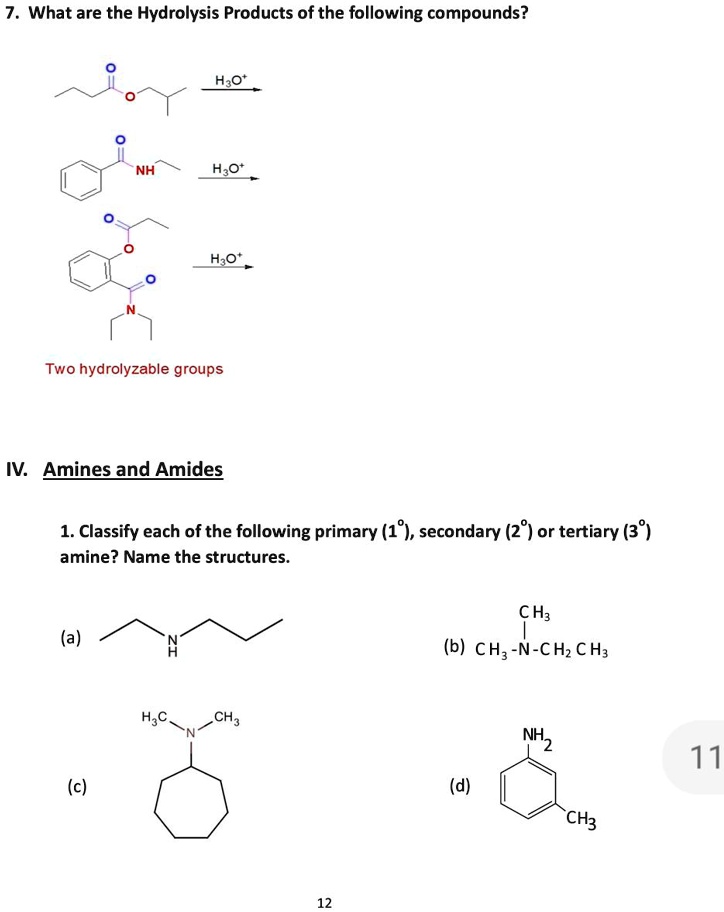 what are the hydrolysis products of the following compounds h3o h3o hzo ...