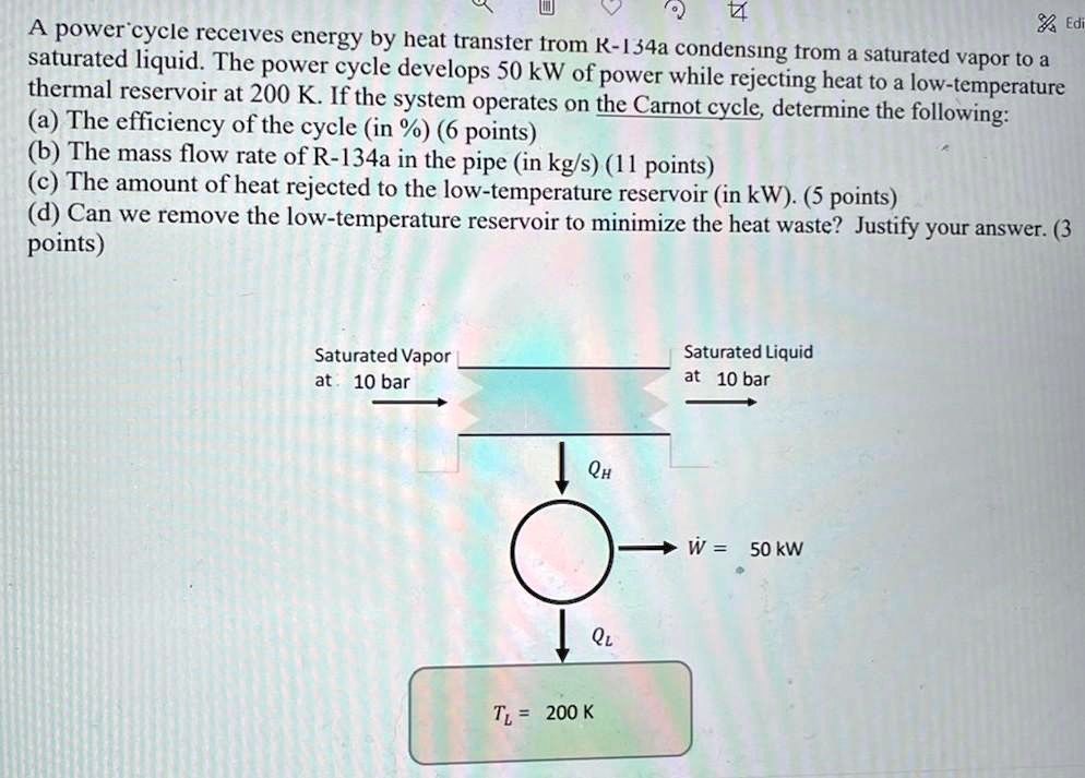 SOLVED: Ed A power cycle receives energy by heat transfer from R-154a condensing from a ...