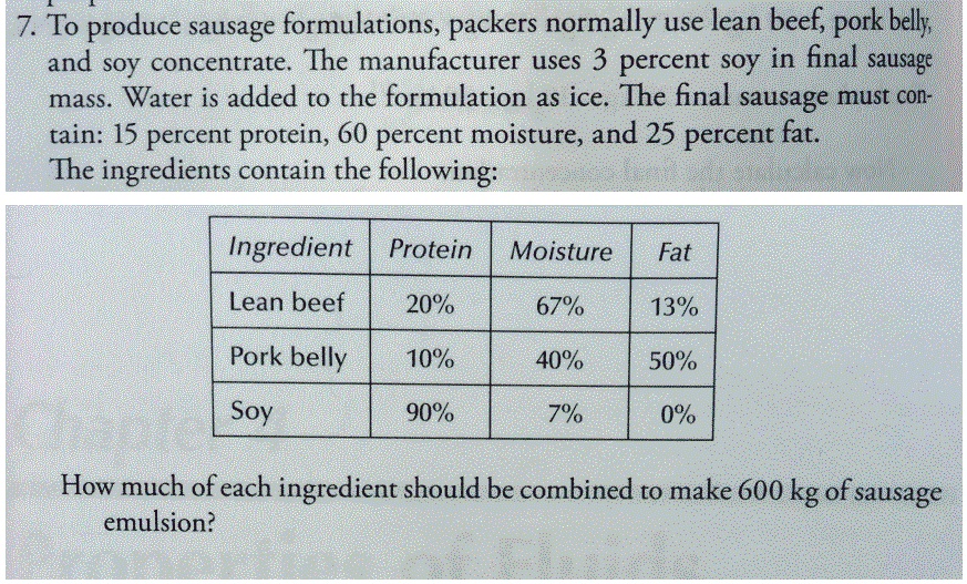 7. To produce sausage formulations, packers normally use lean beef ...