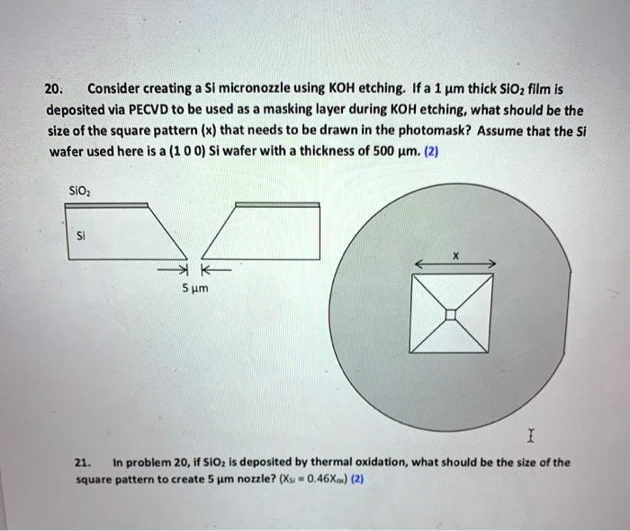 SOLVED: Consider creating a Si micronozzle using KOH etching: If a 1 Î¼m thick SiO2 film is ...