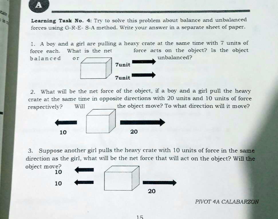 SOLVED: Try to solve the problem about balanced and unbalanced forces using GRESA method ...