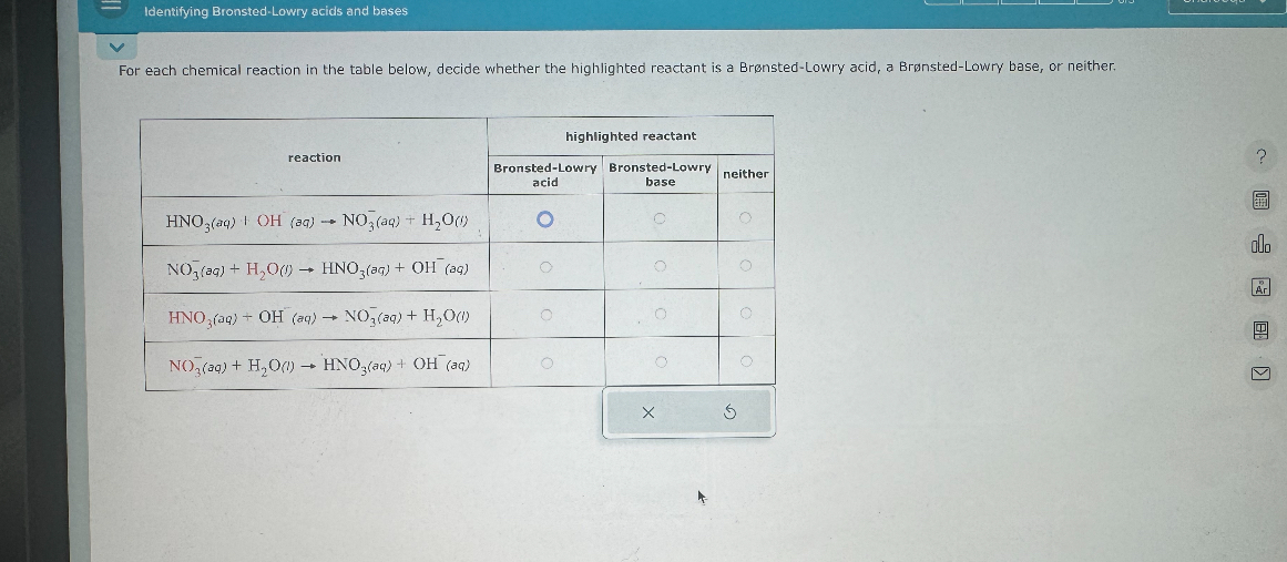 SOLVED: Identifying Bronsted-Lowry acids and bases For each chemical ...