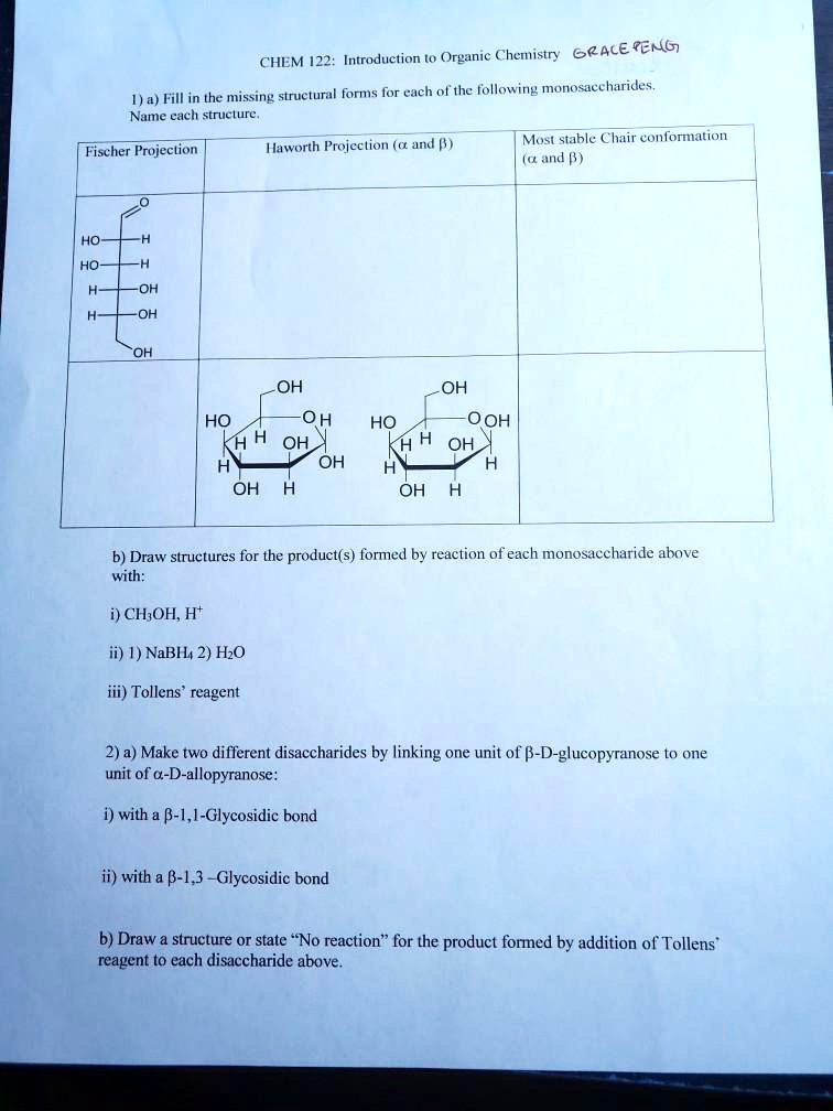 SOLVED: Introduction to Organic Chemistry Brale fe1g CHEM 122: V)a) Fill in the missing ...