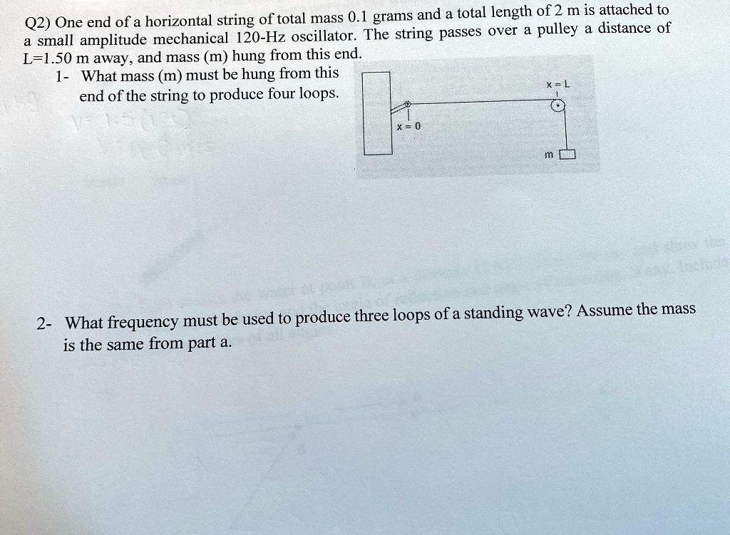 one end of a horizontal string of total mass 01 grams and a total length of 2 m is attached to ...
