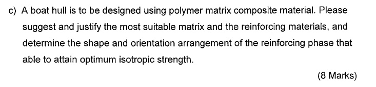 SOLVED: c) A boat hull is to be designed using polymer matrix composite ...