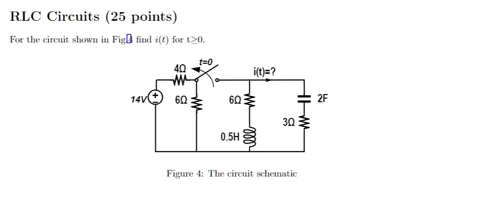 RLC Circuits (25 points) For the circuit shown in Fig find i(t) for t>0 ...