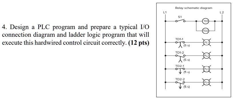 Relay schematic diagram L1 L2 S1 4. Design a PLC program and prepare a ...