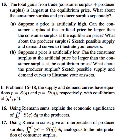 SOLVED: 15. The total gains from trade (consumer surplus + producer ...