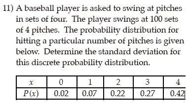 11) A baseball player is asked to swing at pitches in sets of four. The ...
