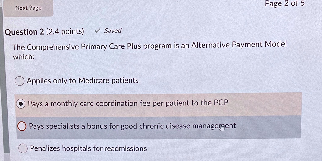 SOLVED: Page 2 of 5 Next Page Question 2 (2.4 points) Saved The ...