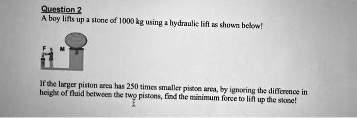 Question 2 A boy lifts up a stone of 1000 kg using a hydraulic lift as ...