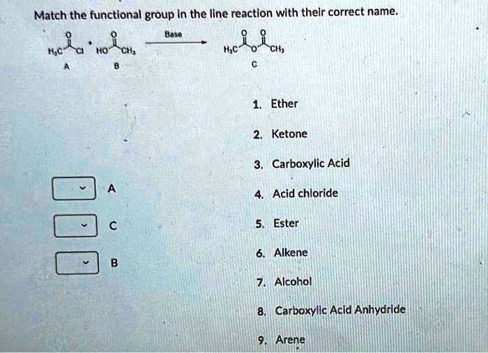 Match the functional group in the line reaction with their correct name ...