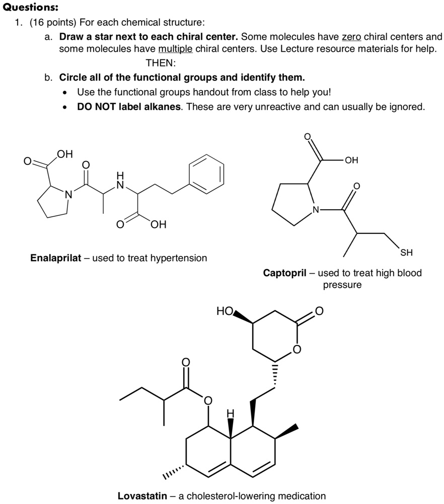 questions 1 16 points for each chemical structure a draw a star next to ...