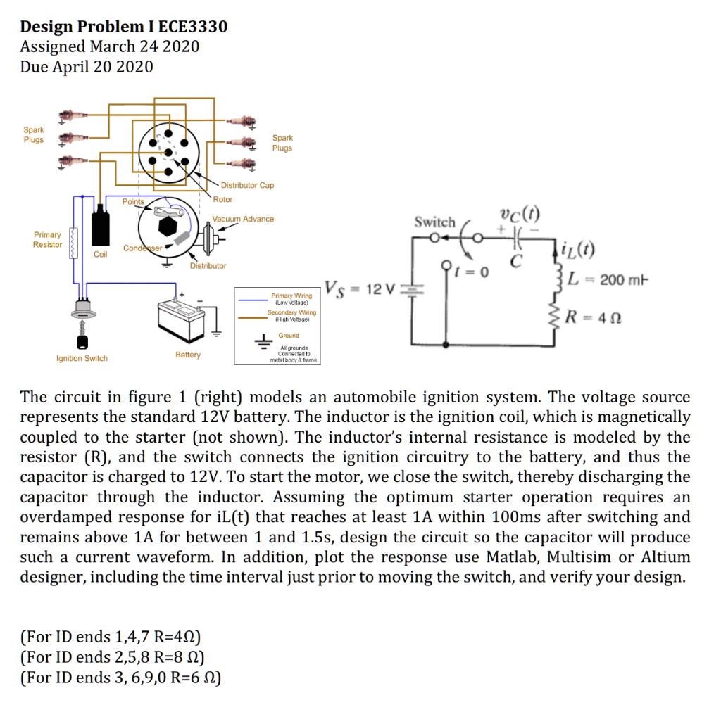 SOLVED: The circuit in figure 1 (right) models an automobile ignition system. The voltage source ...